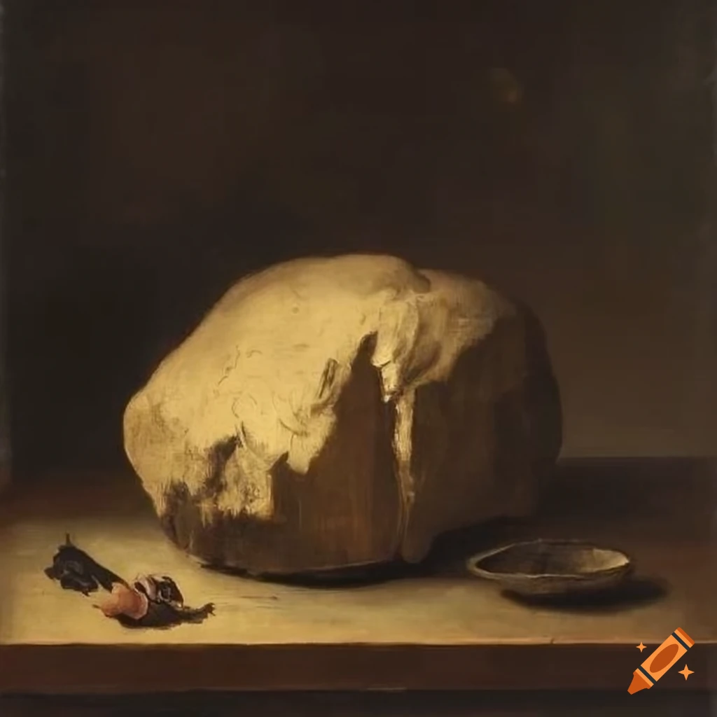 Renaissance still life painting with a rock