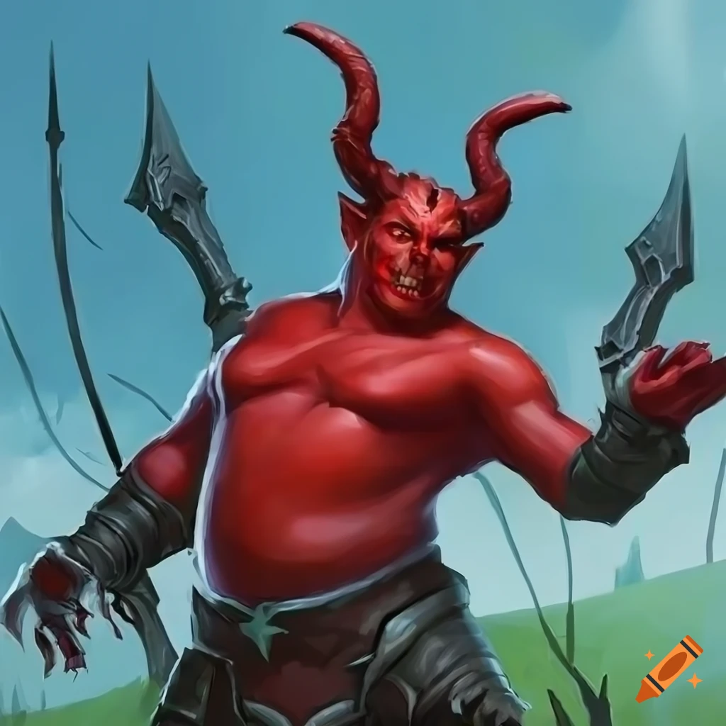 Artwork of a fat male red devil with horns on Craiyon