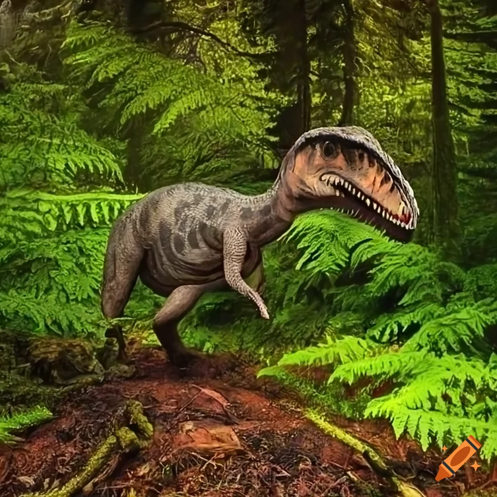 Dilophosaurus next to their dead prey in a british columbia landscape ...