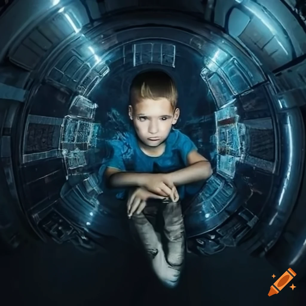 Image of a boy floating in a spaceship on Craiyon