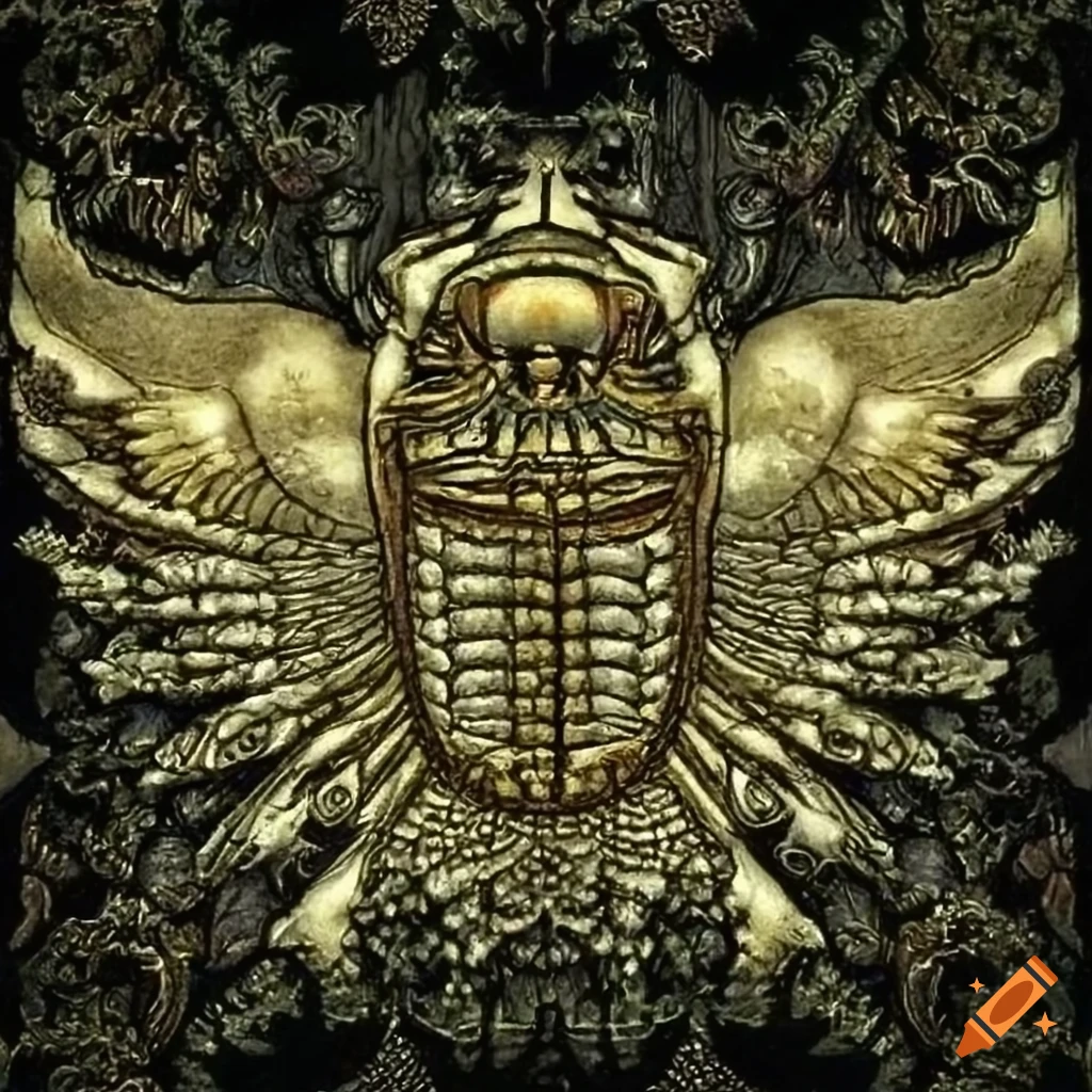 Artwork of an ancient Egyptian winged scarab on Craiyon