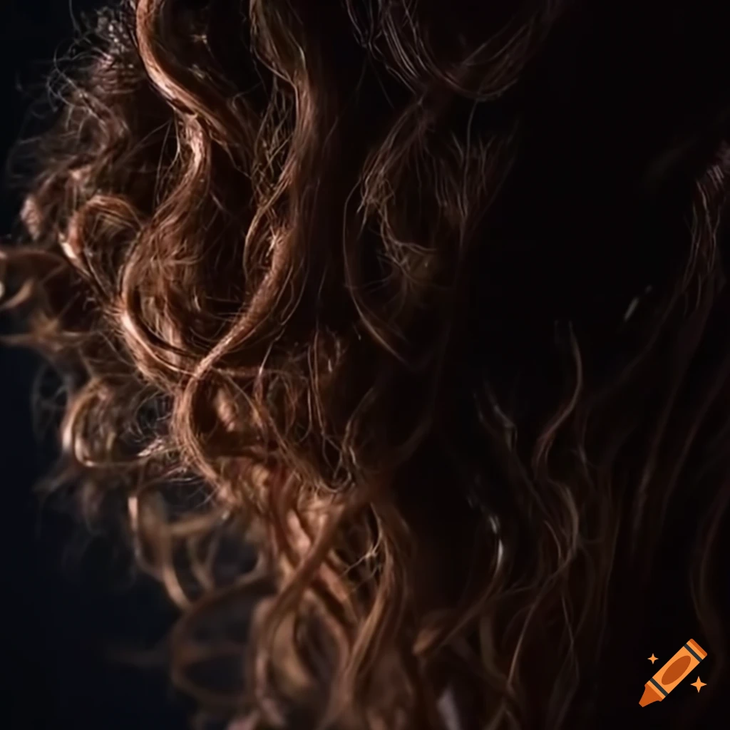 Close-up view of curly hair from a camera's perspective on Craiyon