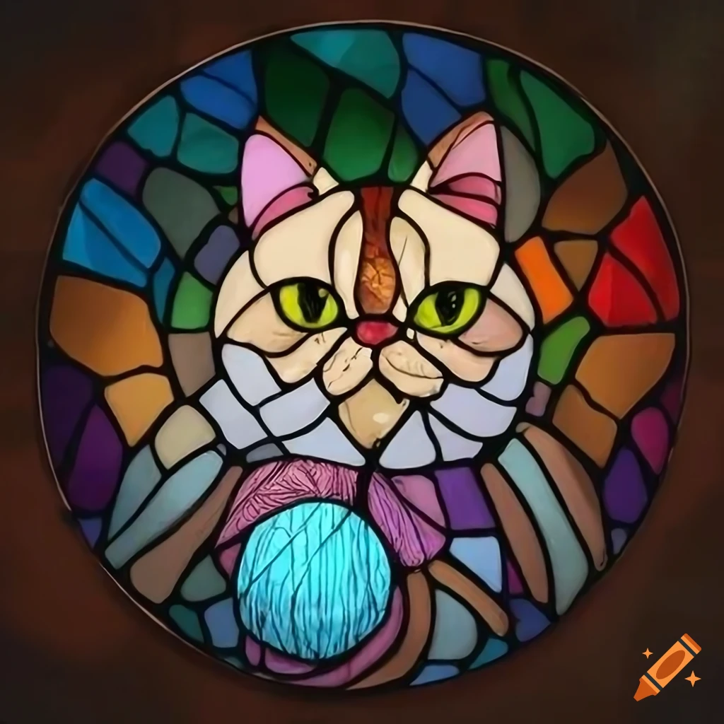 Stained glass panel of a playful persian cat on Craiyon