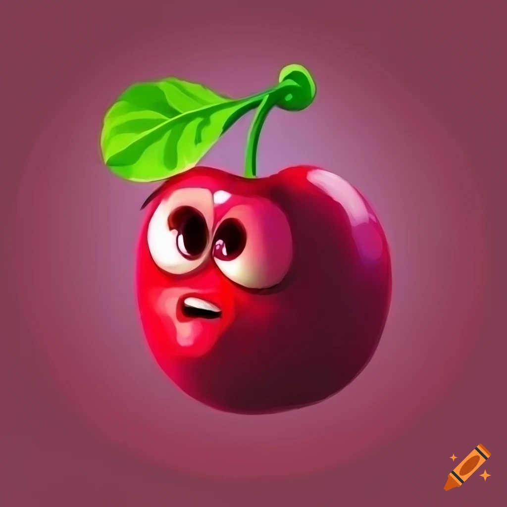 Animated cherry character in dark red background