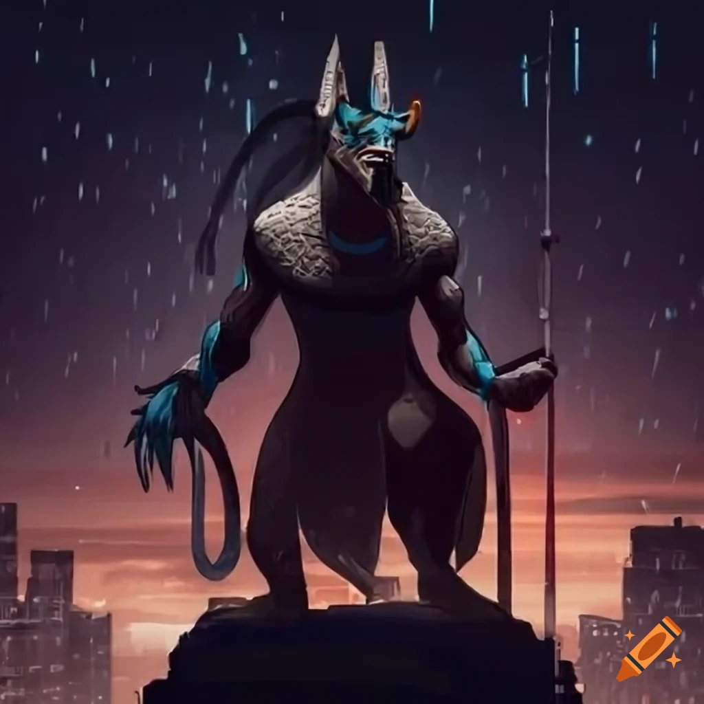 Anubis neonoir art depiction on Craiyon