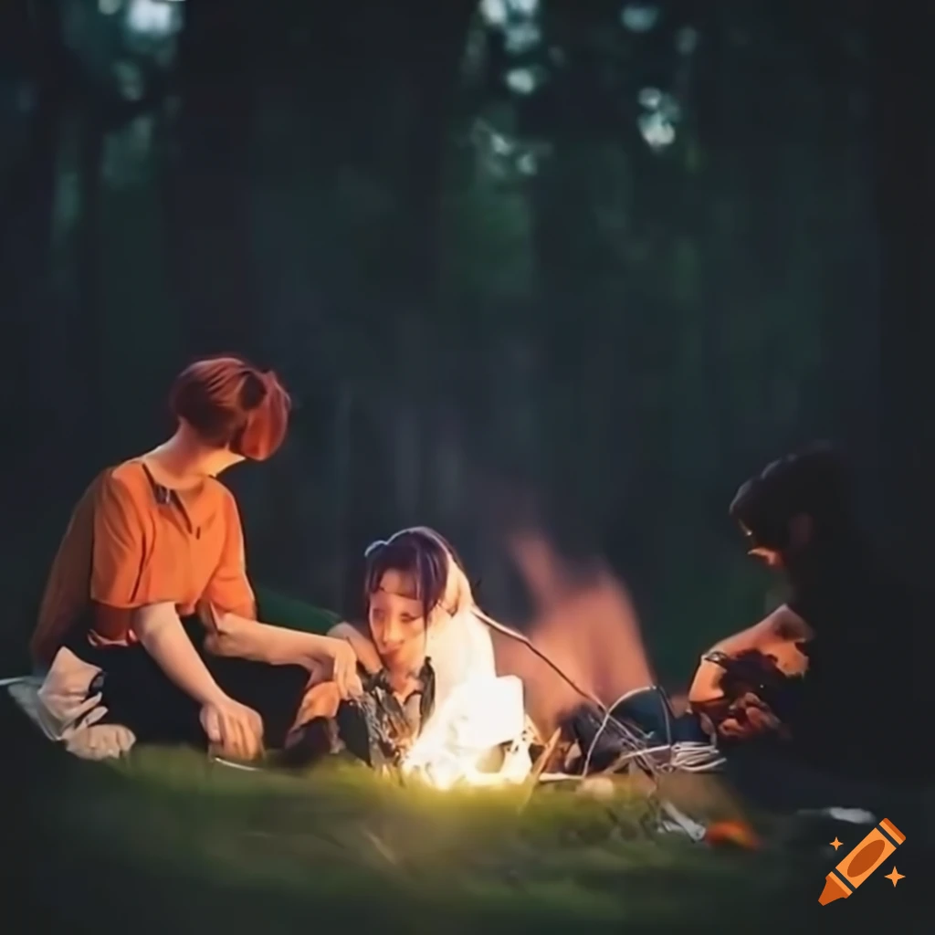 Group of adventurers camping under the moonlight on Craiyon