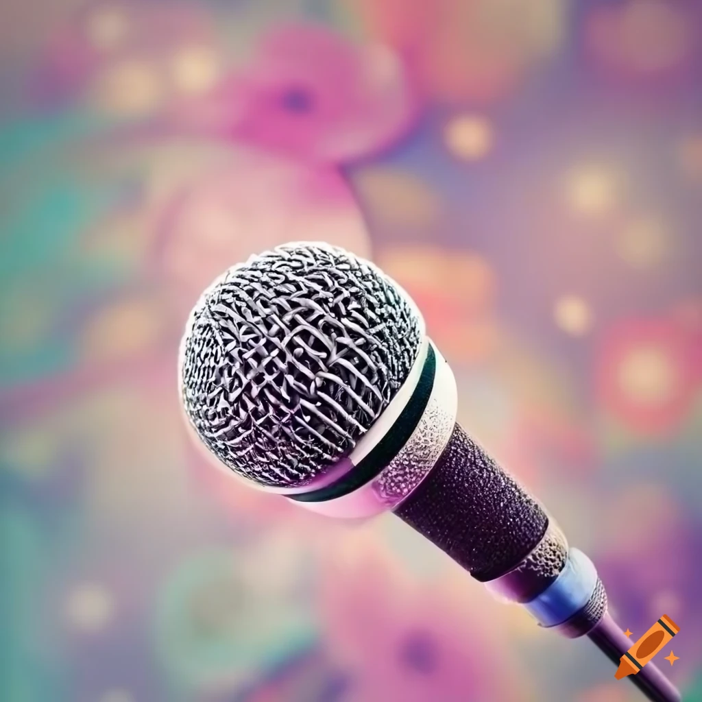 Dreamy microphone on flower background on Craiyon