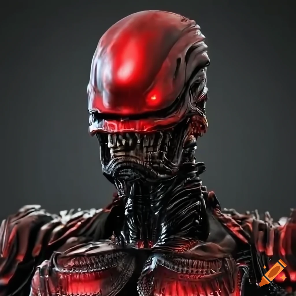 Cinematic shot of a black and red xenomorph dragon on Craiyon