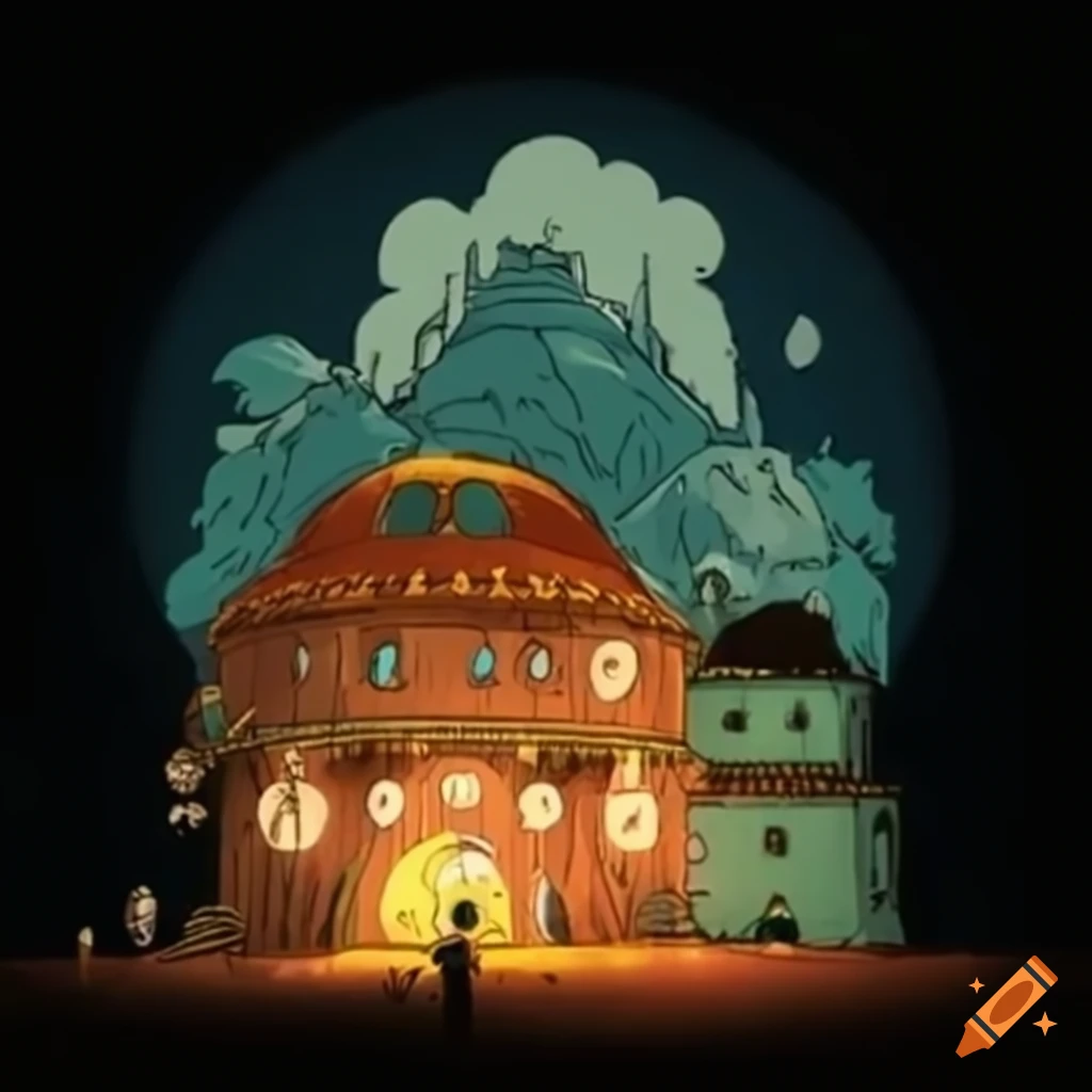 Ghibli style moving castle artwork on Craiyon