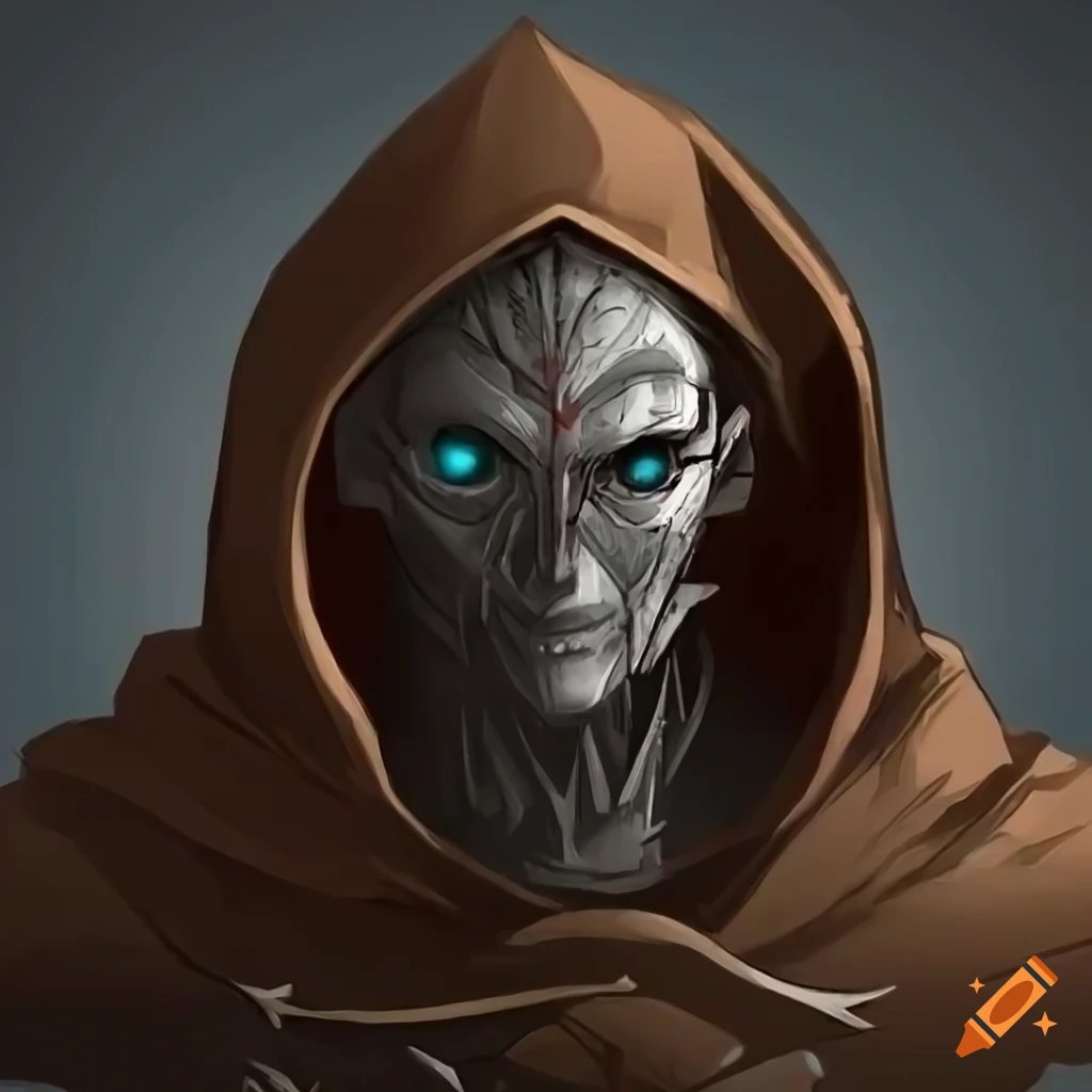 Fantasy character in brown robes and a hood on Craiyon
