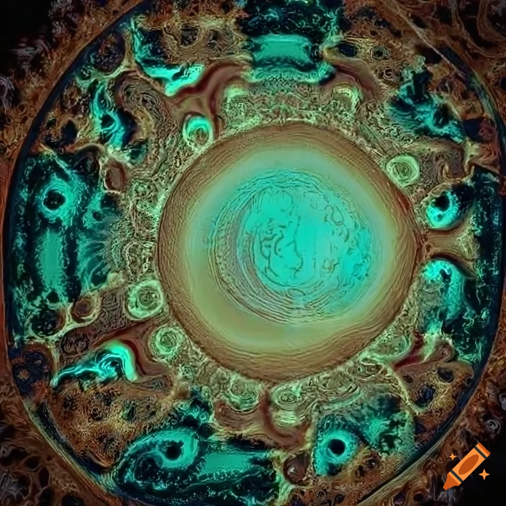 Digitally generated abstract artwork with reflection and hieroglyphs on ...