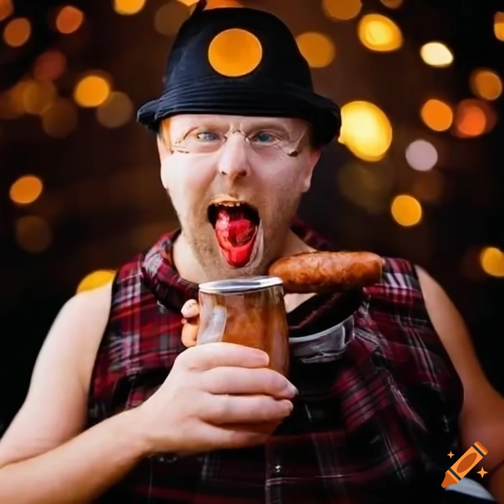 Man In Kilt Enjoying Sausages And Beer On Craiyon