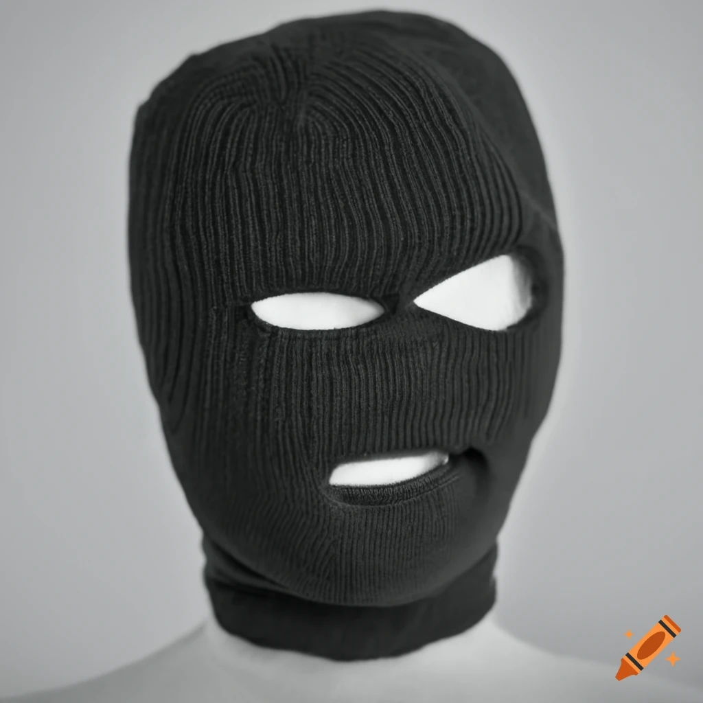 Round crocheted black and white mask on white background on Craiyon