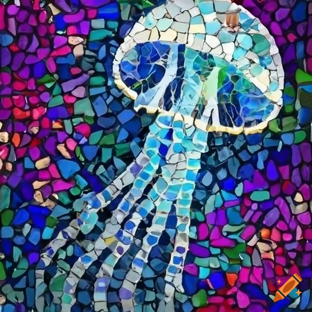 Colorful mosaic artwork of a jellyfish on Craiyon