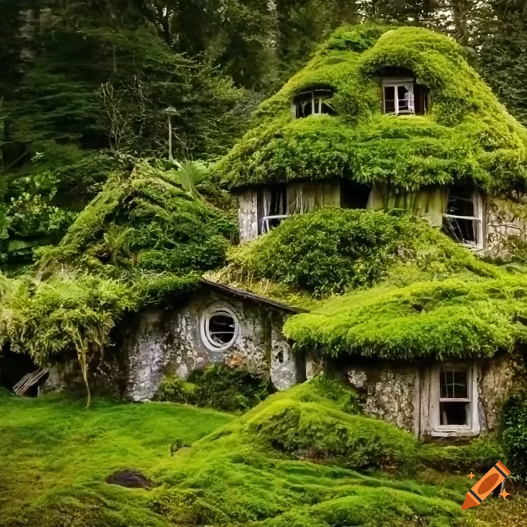 Magical purple house covered with moss on Craiyon
