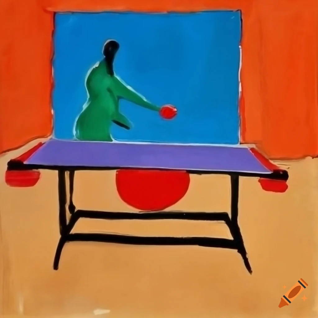 Table tennis artwork inspired by Henri Matisse and David Hockney on Craiyon