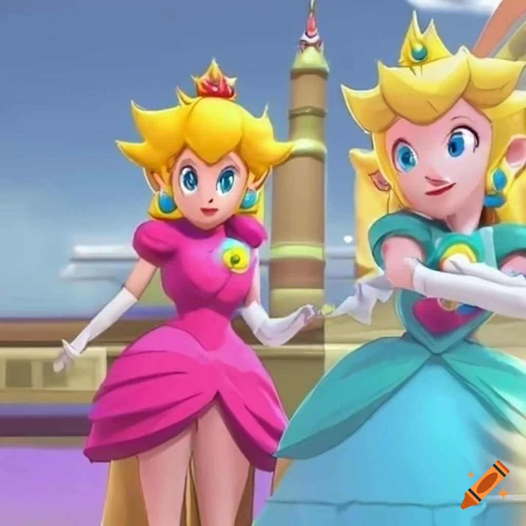 Link cosplaying as princess peach in high heels