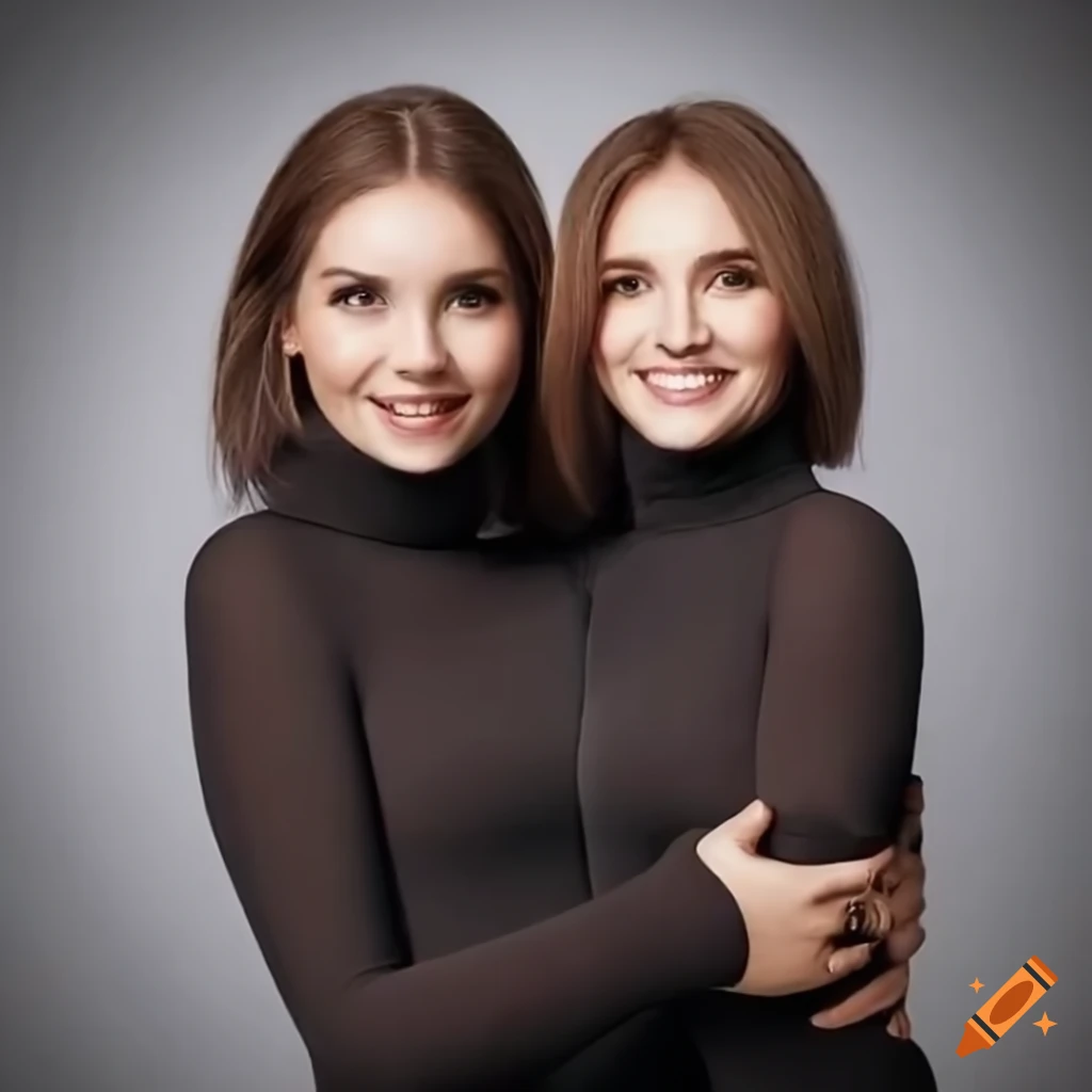 Two women in a conjoined turtleneck sweater creating an illusion on Craiyon