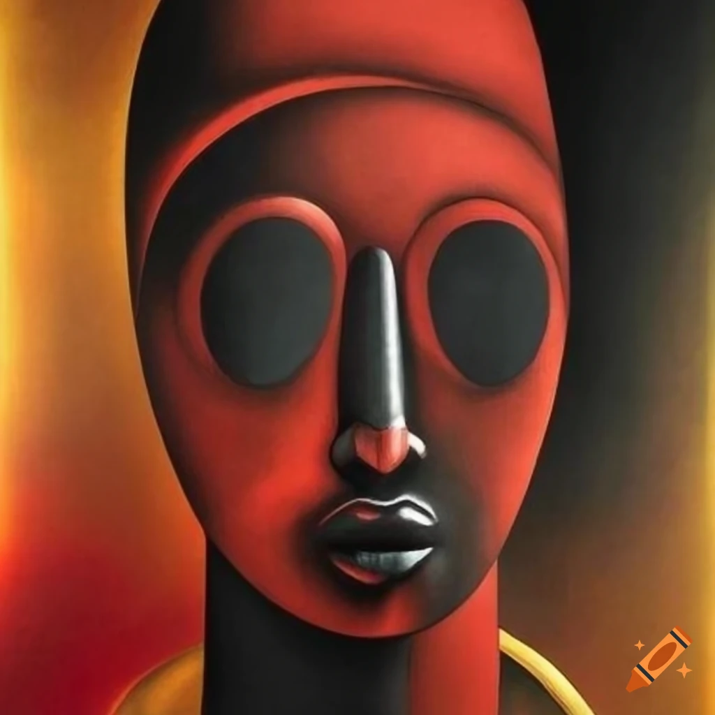 Chirico surrealism abstract artwork with african tribal elements