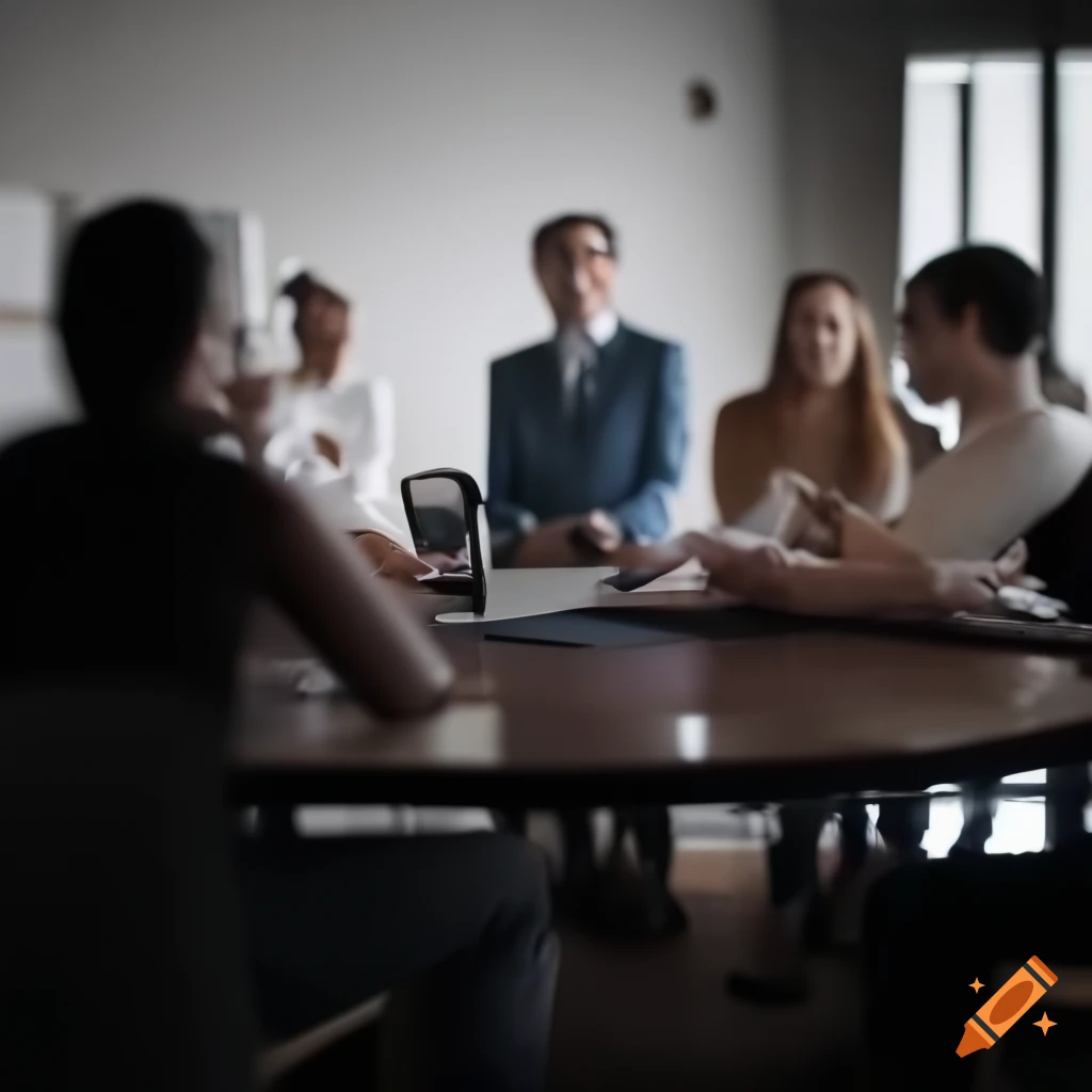 Business workshop presentation with people sitting around a table on ...