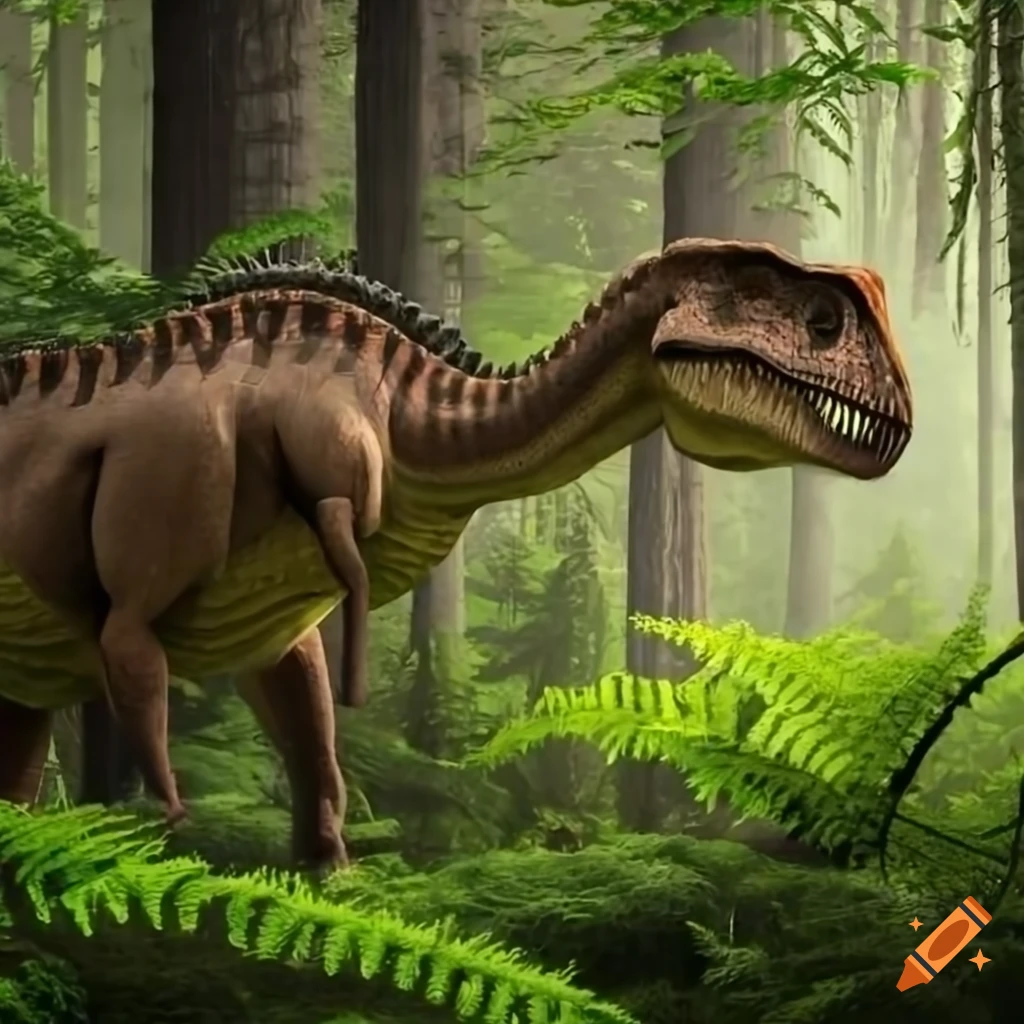 Dinosaur Couple In A Forest With Fern Undergrowth On Craiyon
