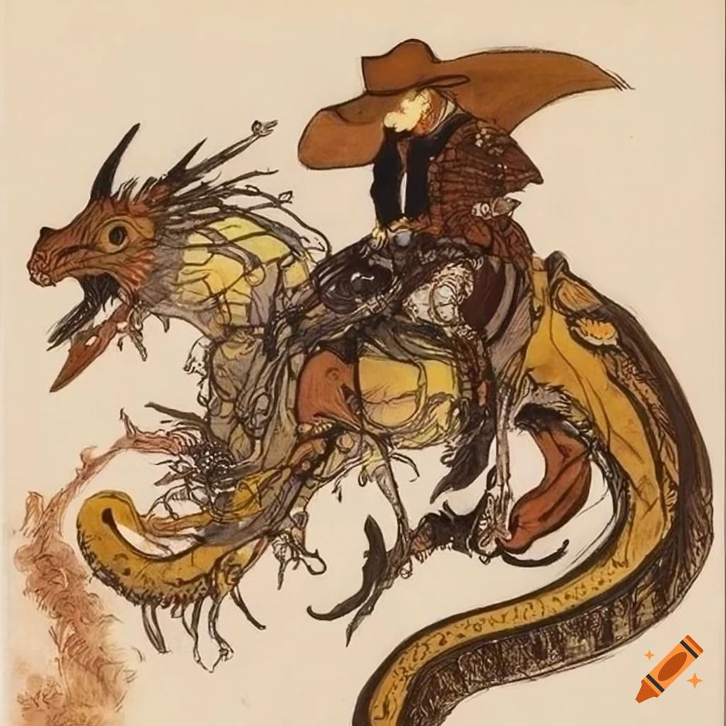 Illustration of a kobold riding a bird winged serpent in the desert