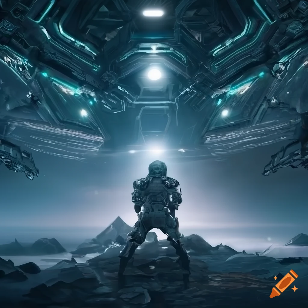 Futuristic sci-fi character in a space battle