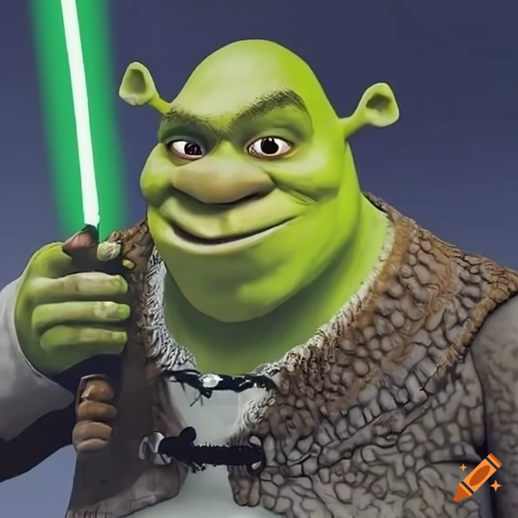 Shrek with a green lightsaber in studio ghibli style on Craiyon
