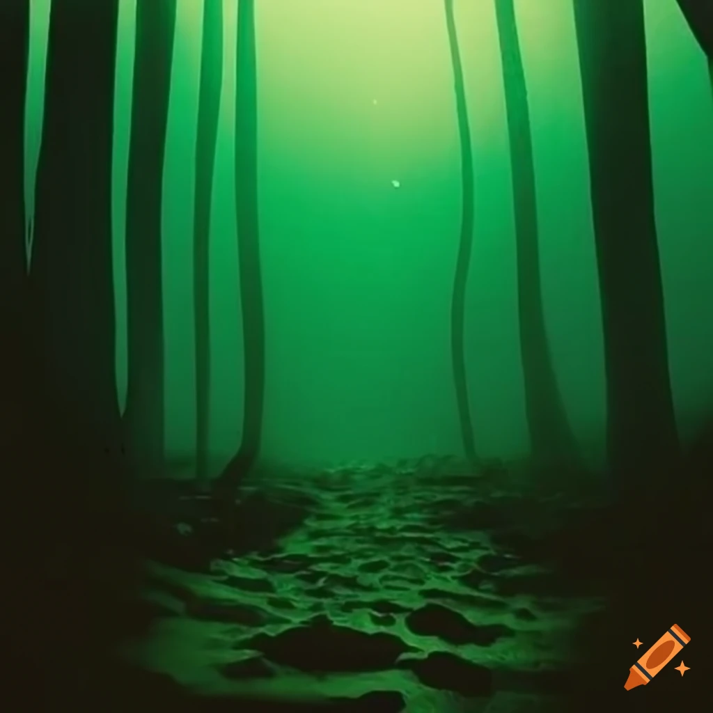 Creepy beach with green aesthetic on Craiyon