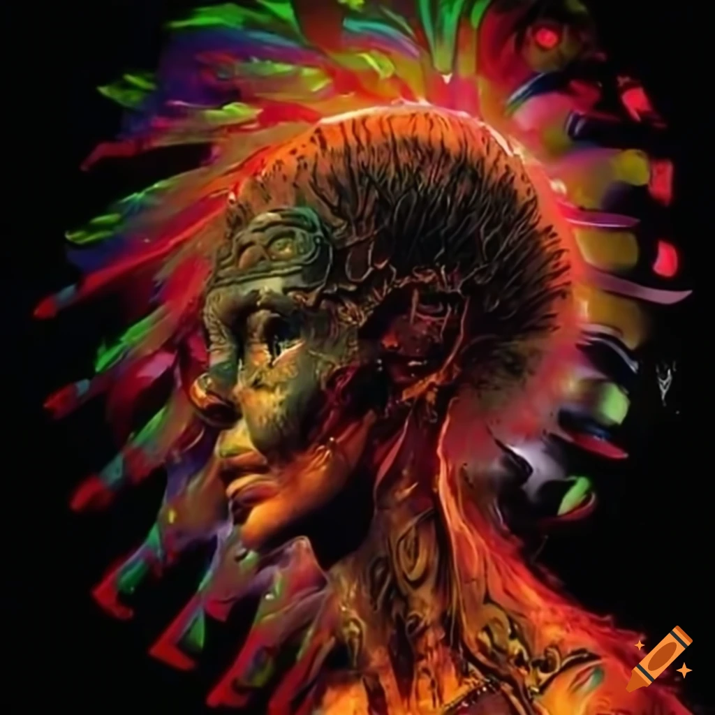 Watercolor and ink artwork of an aztec-egyptian alien astrolabe on Craiyon