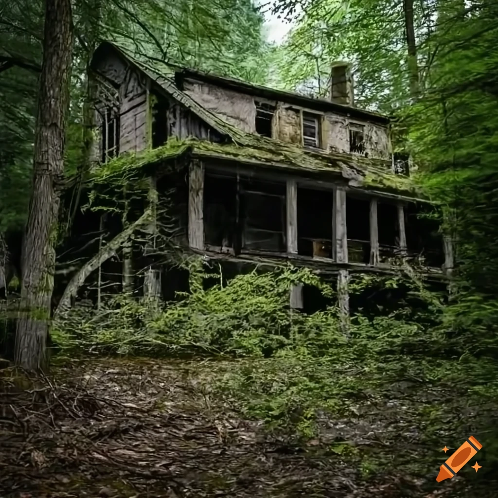 Photo realistic image of the abandoned Packanack Lodge from Friday the 13th: Part 2 on Craiyon
