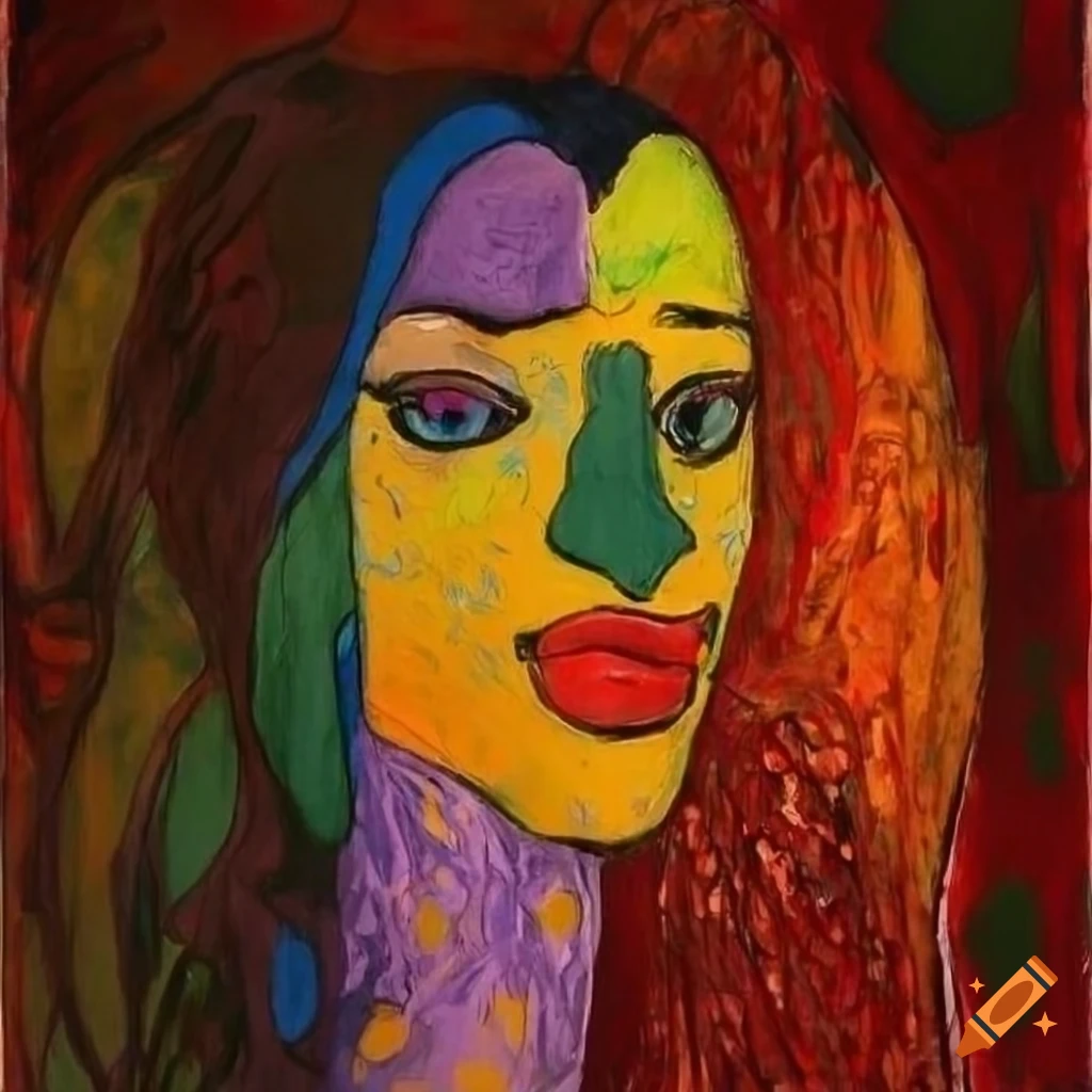 Mermaid with orange scales in a picasso cubist style by the ocean on ...