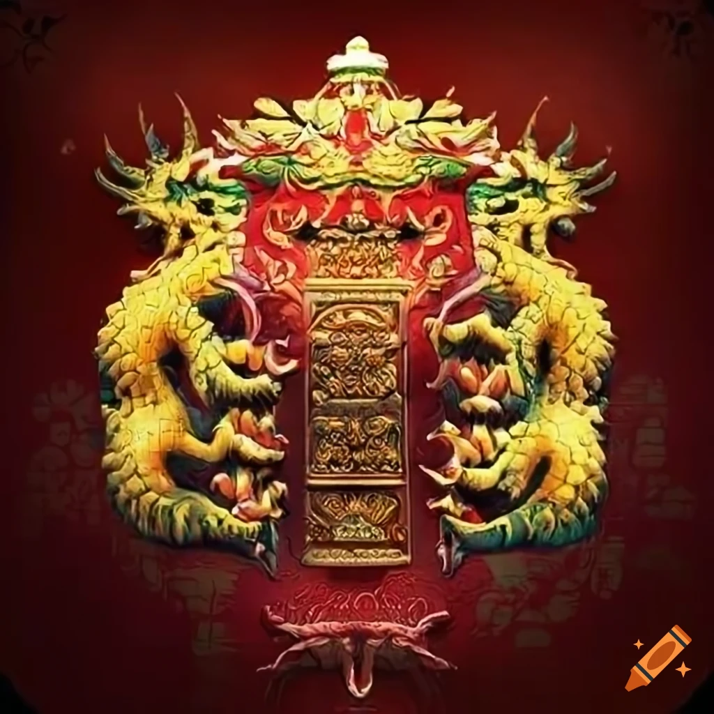 Chinese imperial emblem with a blood-stained golden dragon on Craiyon
