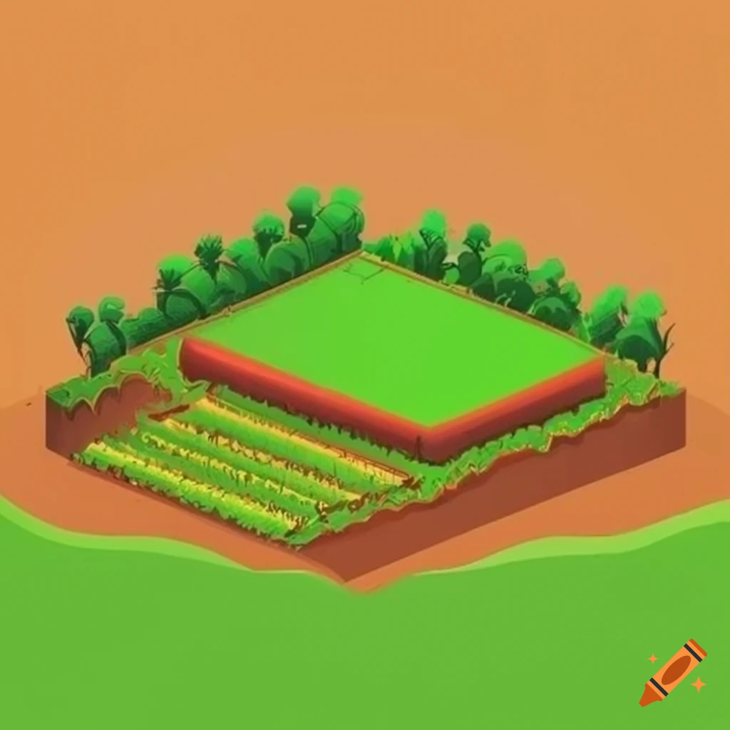 Isometric view of an agricultural field on Craiyon