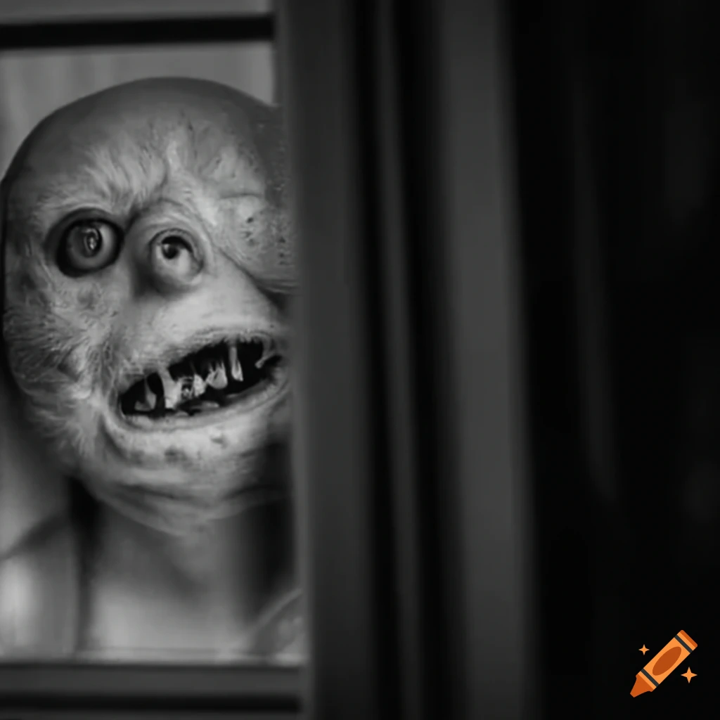Digital art of a curious monster at a window on Craiyon