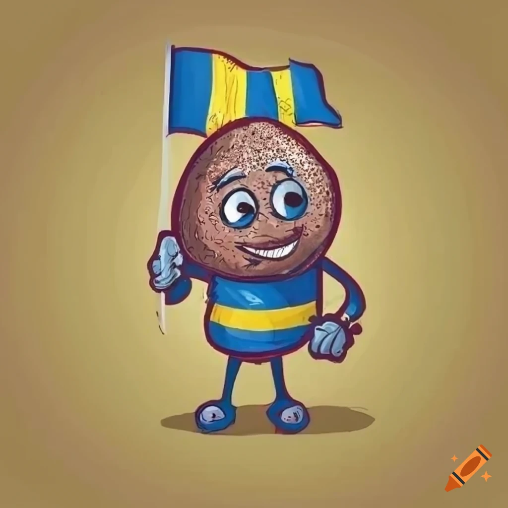 Illustration of a swedish meatball cartoon character with a flag on Craiyon