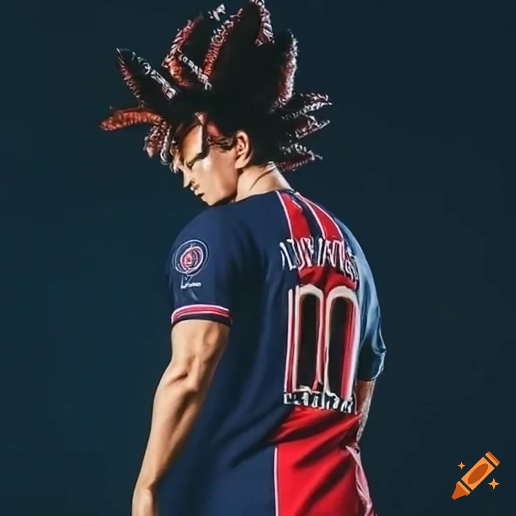 Sangoku celebrating a goal wearing psg jersey