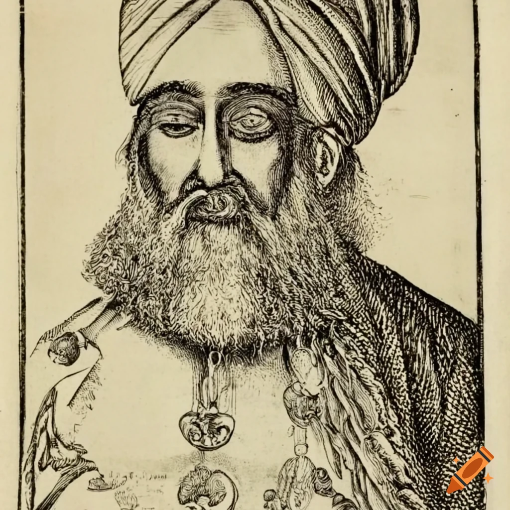 Engraving of European shamsuddin Ilyas Shah on Craiyon