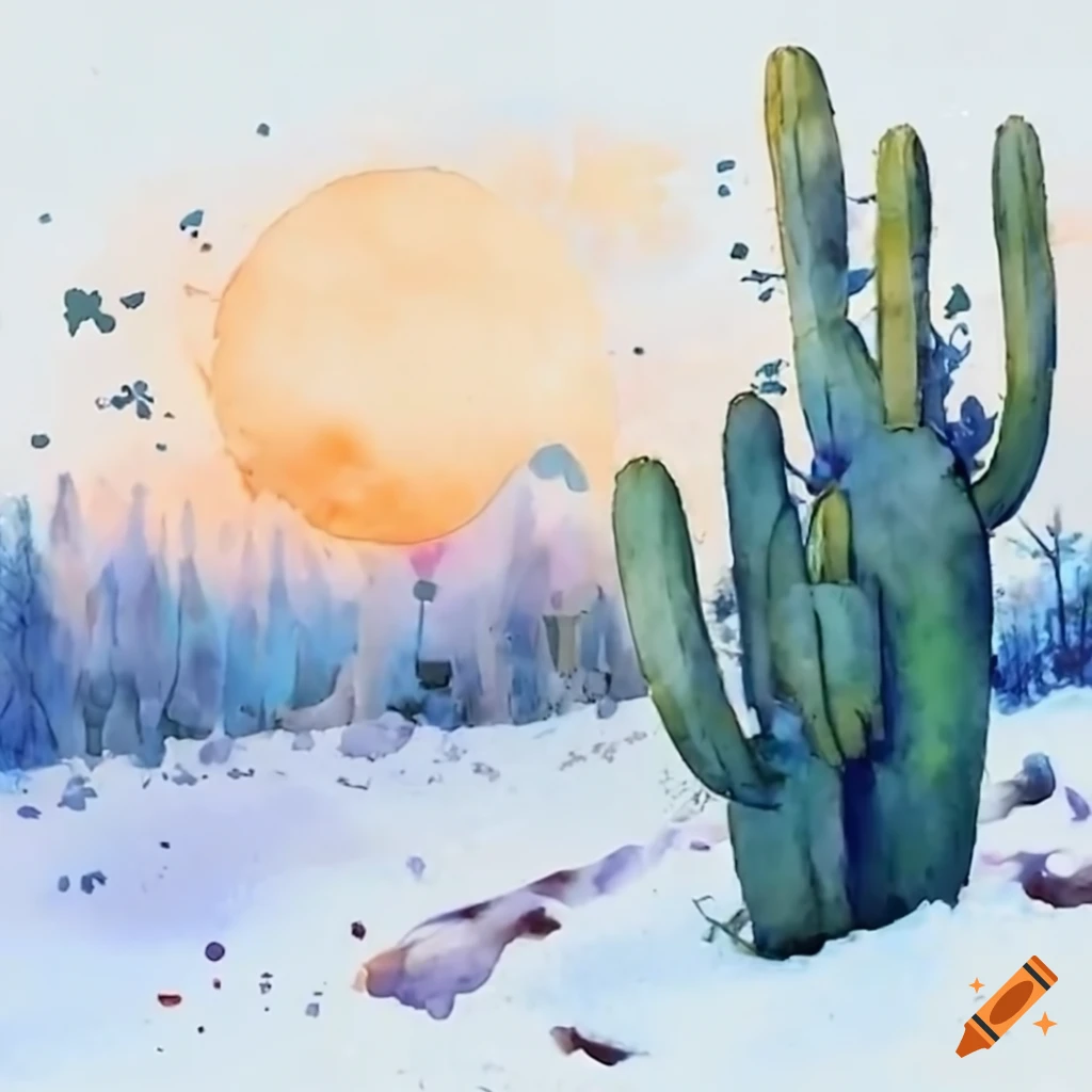 Spooky cactus in a snowy scenery