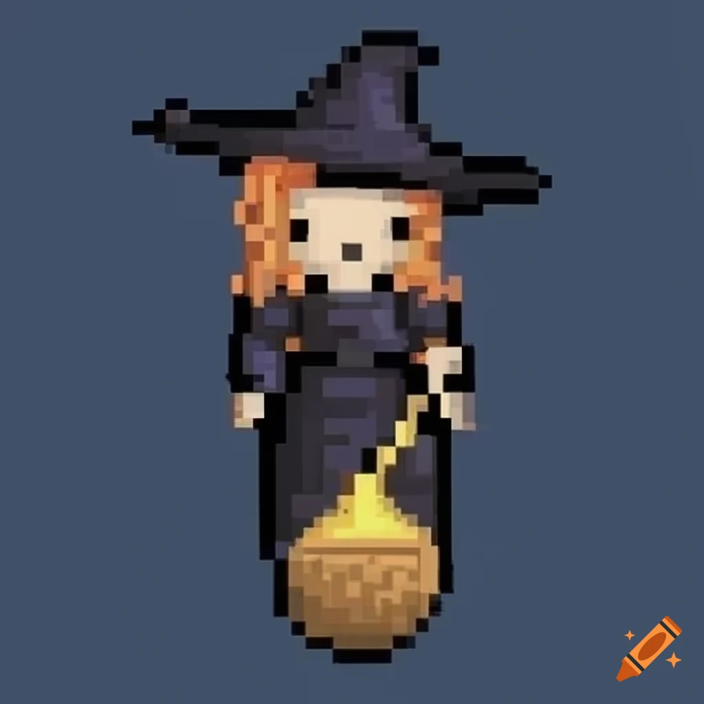 Pixel art illustration of a witch's cauldron on Craiyon
