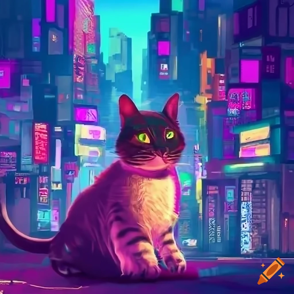 Cyberpunk cat in futuristic city on Craiyon