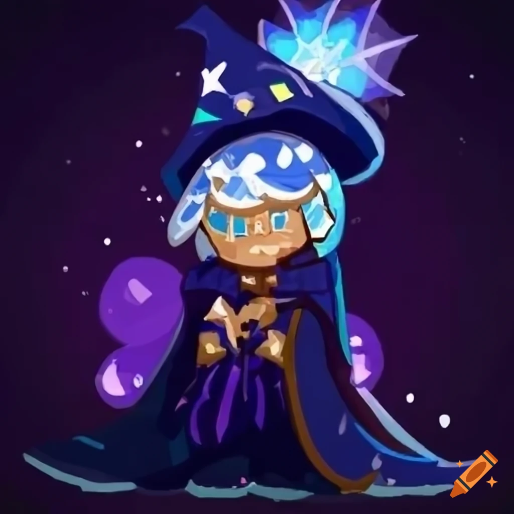 Cookie Run style wizard with universe-themed outfit on Craiyon