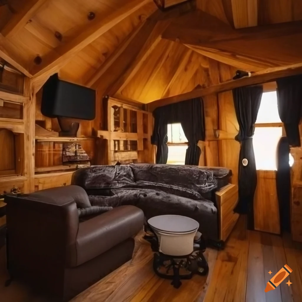 Basement mancave with wooden beam ceiling on Craiyon