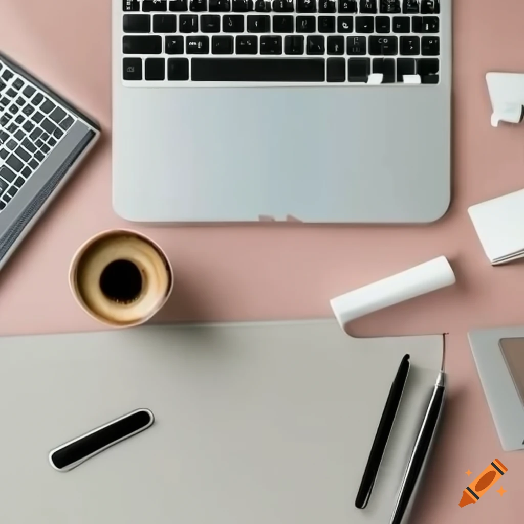 Study desk set up brown modern study table ipad books pens etc on Craiyon