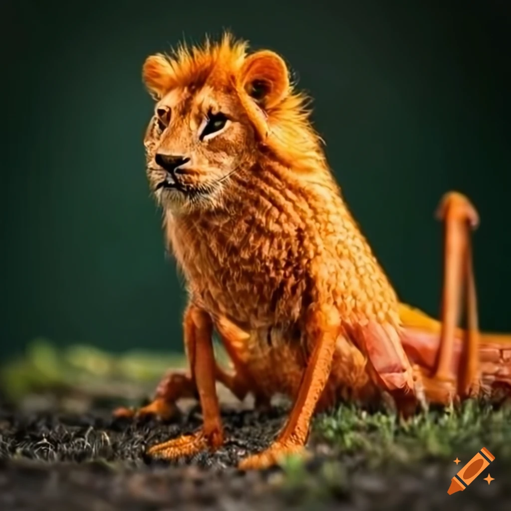 Photo of a unique orange lion-maned grasshopper on Craiyon