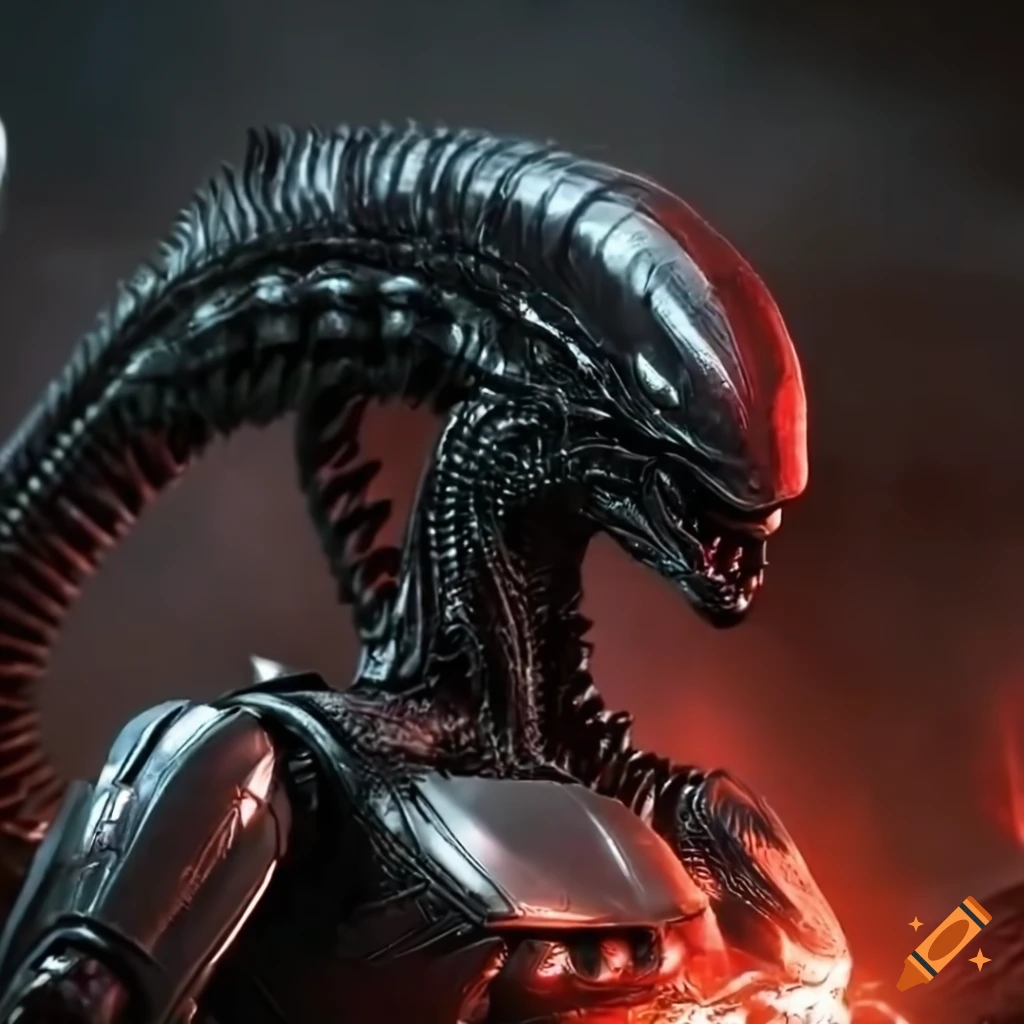 Cinematic shot of a black and red Xenomorph dragon on Craiyon