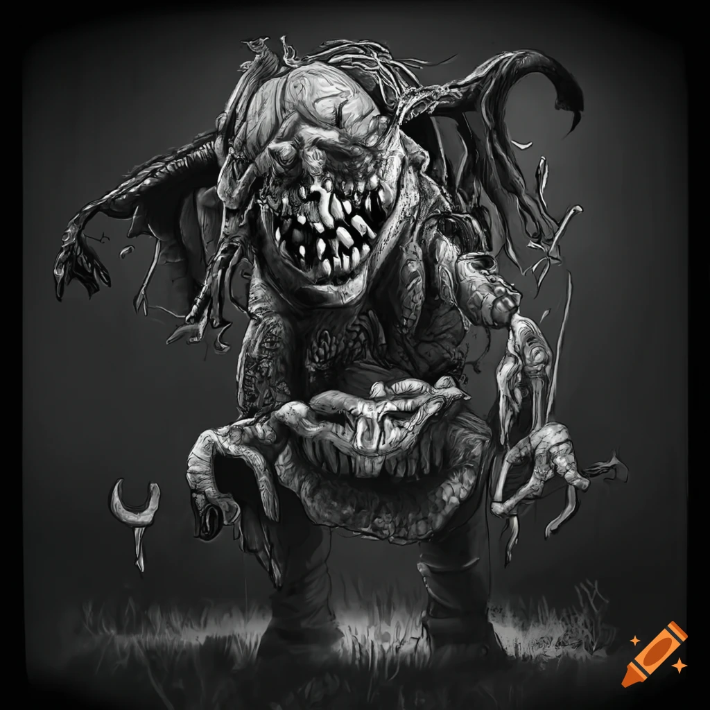 Highly detailed goblin in dark fantasy style pencil drawing on Craiyon