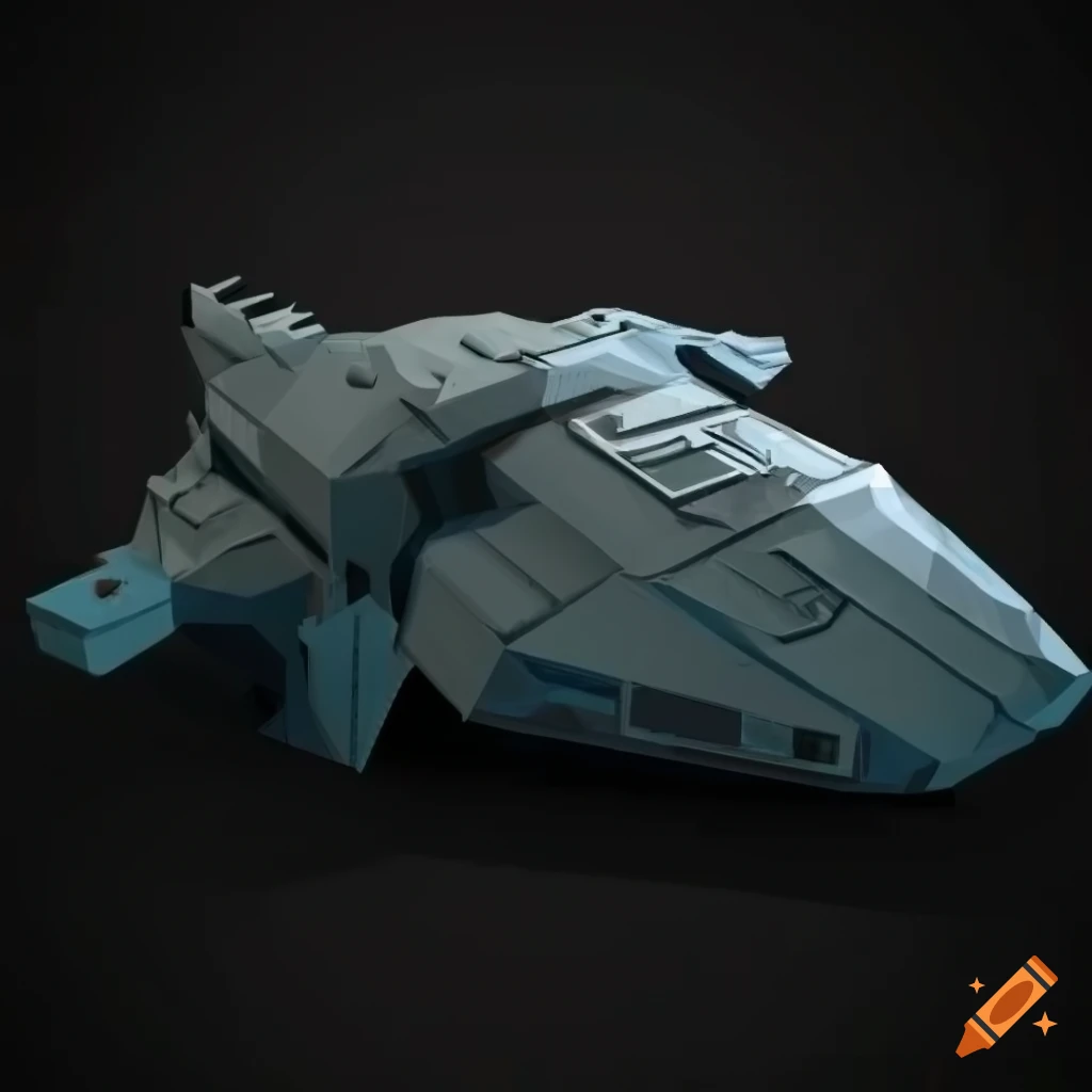 Sleek armored futuristic flying ship on Craiyon