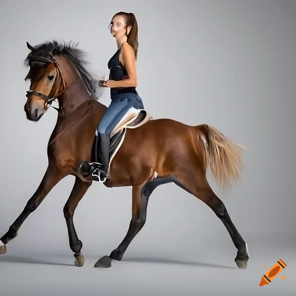 Young woman riding a pony on Craiyon