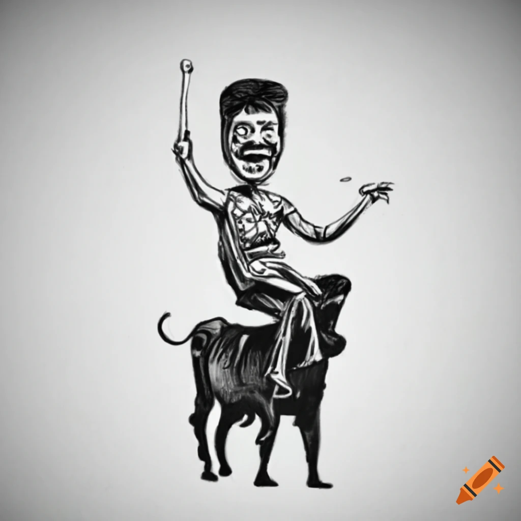 Humorous drawing of simon cowell on a cow on Craiyon